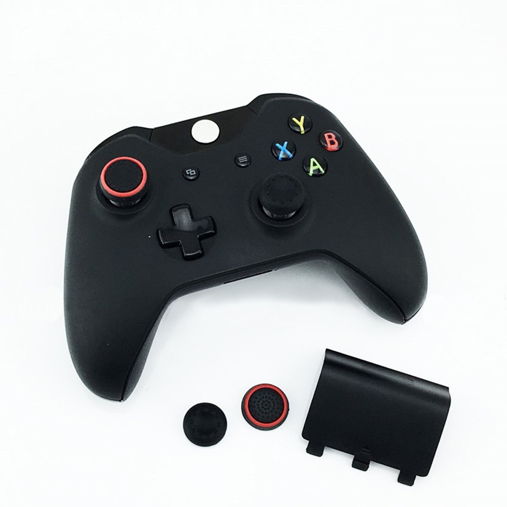 2 pcs Battery Back Cover Lid Door Guard Style Cabinet for Xbox One Wireless Controller + 4 pcs Silicone Grip Thumbsticks Joystick Cap