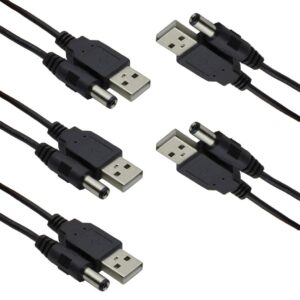 hiletgo 5pcs usb 2.0 a male to dc 5.5x2.1mm 5 volt dc connector charge barrel jack power cable black(max 2.5 ampere power cable, center pin positive)