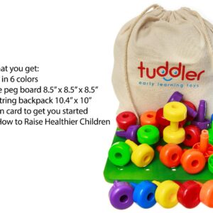 Tuddler Toddler Peg Board Sensory Toys/Montessori Toys for Toddlers/Fine Motor Skills Toys/Educational Toys / 30 Pieces Stackable Pegs + Pattern Card + Drawstring Backpack + E-Book