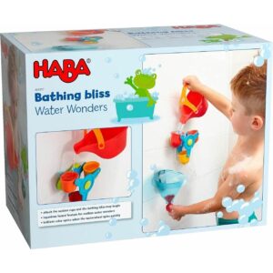 HABA Bathtub Ball Track Bathing Bliss Water Wonders - Waterwheel, Funnel and Watering Can for Endless Pouring Fun!