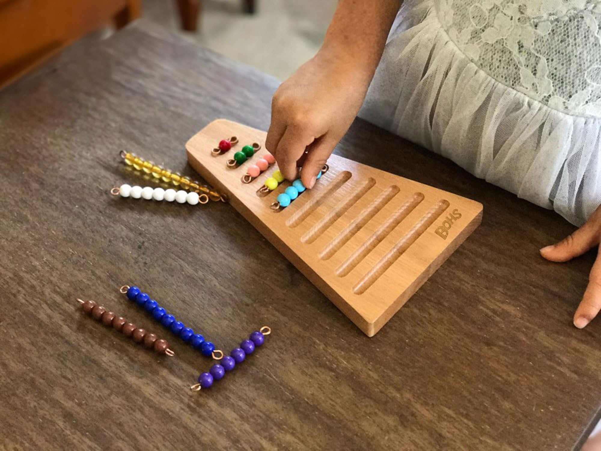 BOHS Montessori Bead Stair Set, 1-10 Counting, with Sorting Tray- Compact Educational Toy for Preschool Learning