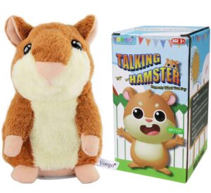 yoego talking hamster repeats what you say interactive stuffed plush animal talking toy,perfect toy gifts for boys girls age 3+ (brown)