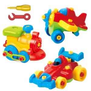 take apart toys set - airplane, train, racing car - stem learning construction tools for kids 3-6+