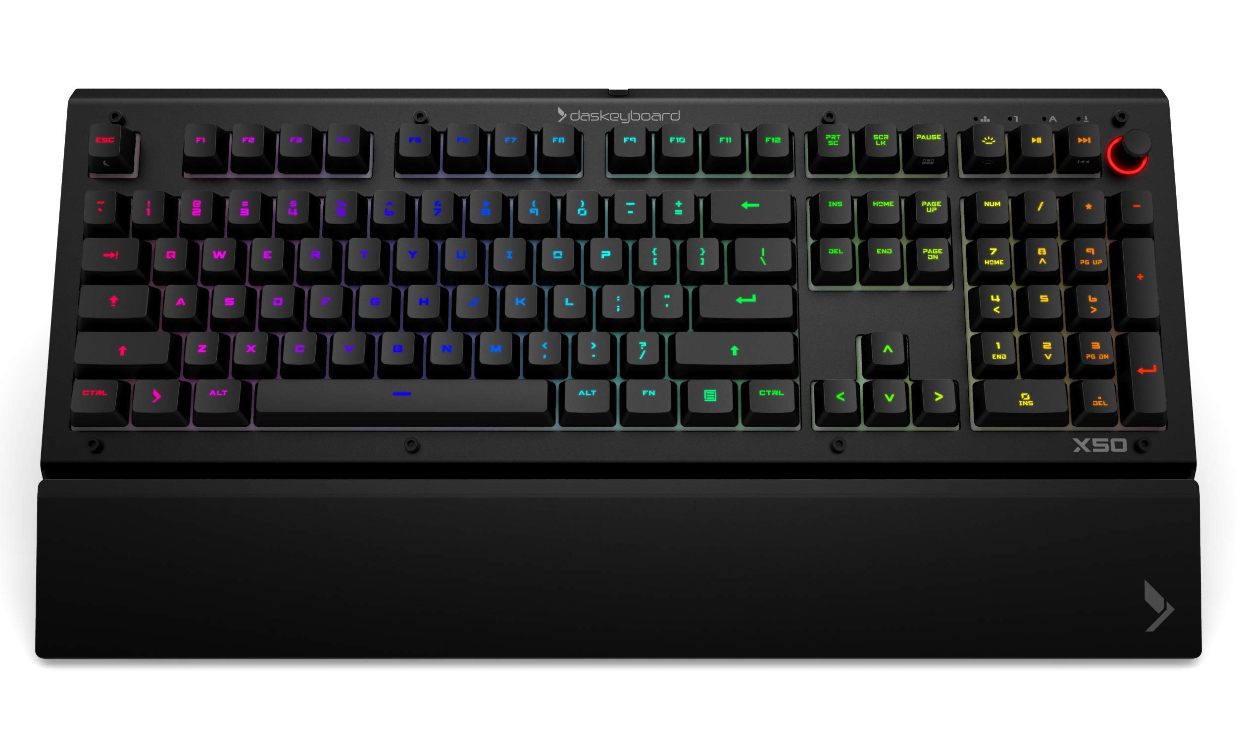 Das Keyboard X50Q Programmable RGB Mechanical Keyboard for Work & Gaming, Soft Tactile Mechanical Switches, Pre-Built Q Applets, Palm Rest, Volume Knob, Aluminum Top (104 Keys, Black)