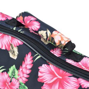 CLOUDMUSIC Ukulele Case Gig Bag Padded Backpack For Concert 23" Inch(Concert, Hawaii Hibiscus And Palm In Black)