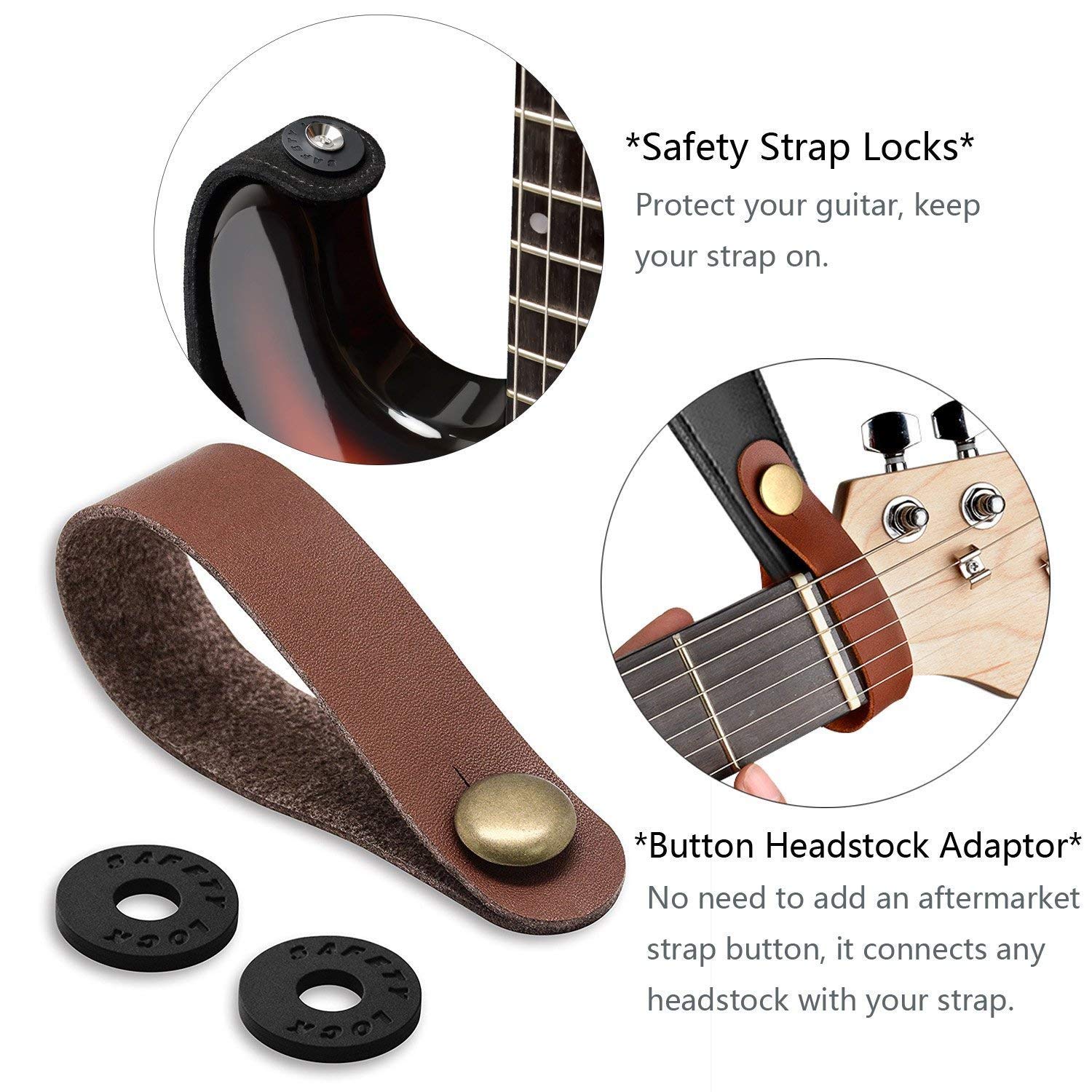 BestSounds Acoustic Guitar Strap, Soft Cotton & Leather Ends Strap for Electric & Bass Guitars come with 1 Button & 2 Locks