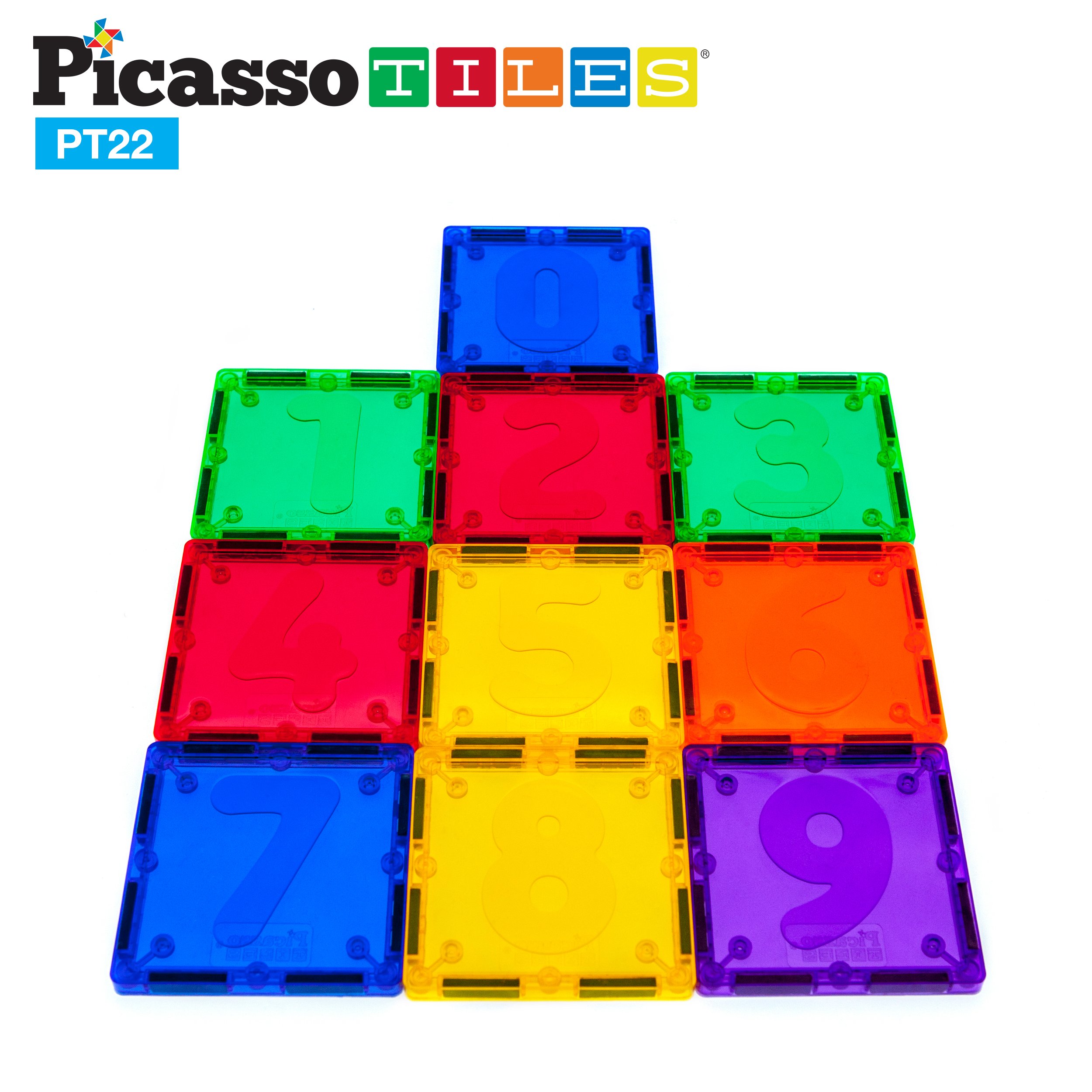 PicassoTiles PT22 Magnetic Building Blocks Numerical Magnet Tiles Educational Kit Toy Set 3D Clear Color Stacking Block STEM Playboard Novelty Game w/Numbers, Roman Numerals, and Math Symbols