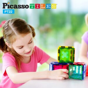 PicassoTiles PT22 Magnetic Building Blocks Numerical Magnet Tiles Educational Kit Toy Set 3D Clear Color Stacking Block STEM Playboard Novelty Game w/Numbers, Roman Numerals, and Math Symbols