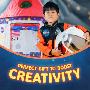 Playz 3pc Rocket Ship Astronaut Kids Play Tent, Tunnel, & Ball Pit with Basketball Hoop Toys for Boys, Girls, Babies, and Toddlers - STEM Inspired Educational Galactic Spaceship Design w/Planets