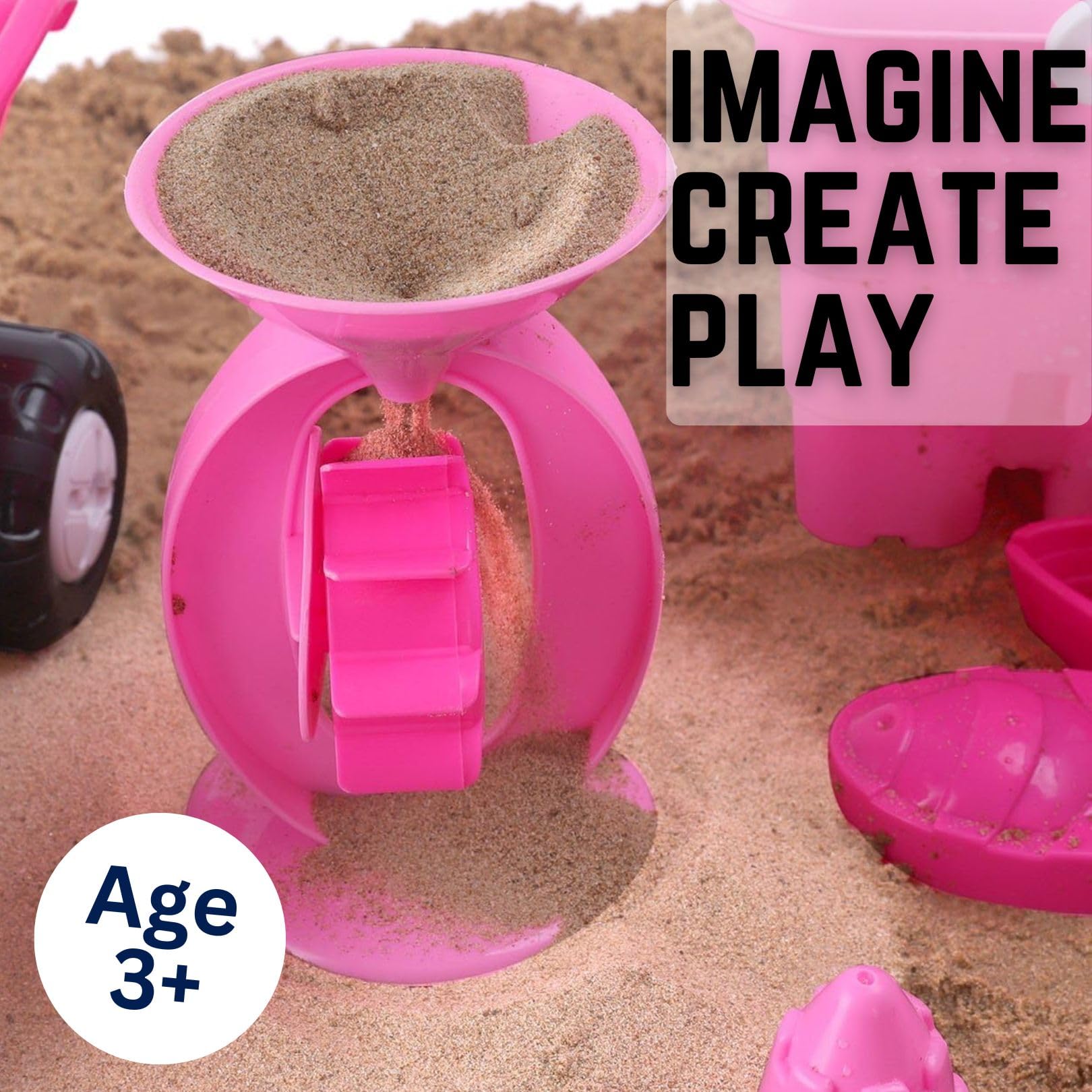 Liberty Imports 14 PCS Pink Sand Toys, Princess Castle Beach Play Set for Girls with Dump Truck, Sandwheel, Bucket, Play Tools and Sand Molds Imaginative Playset for Kids, Toddlers