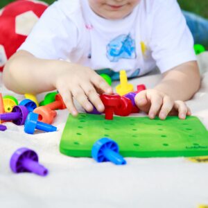 Tuddler Toddler Peg Board Sensory Toys/Montessori Toys for Toddlers/Fine Motor Skills Toys/Educational Toys / 30 Pieces Stackable Pegs + Pattern Card + Drawstring Backpack + E-Book