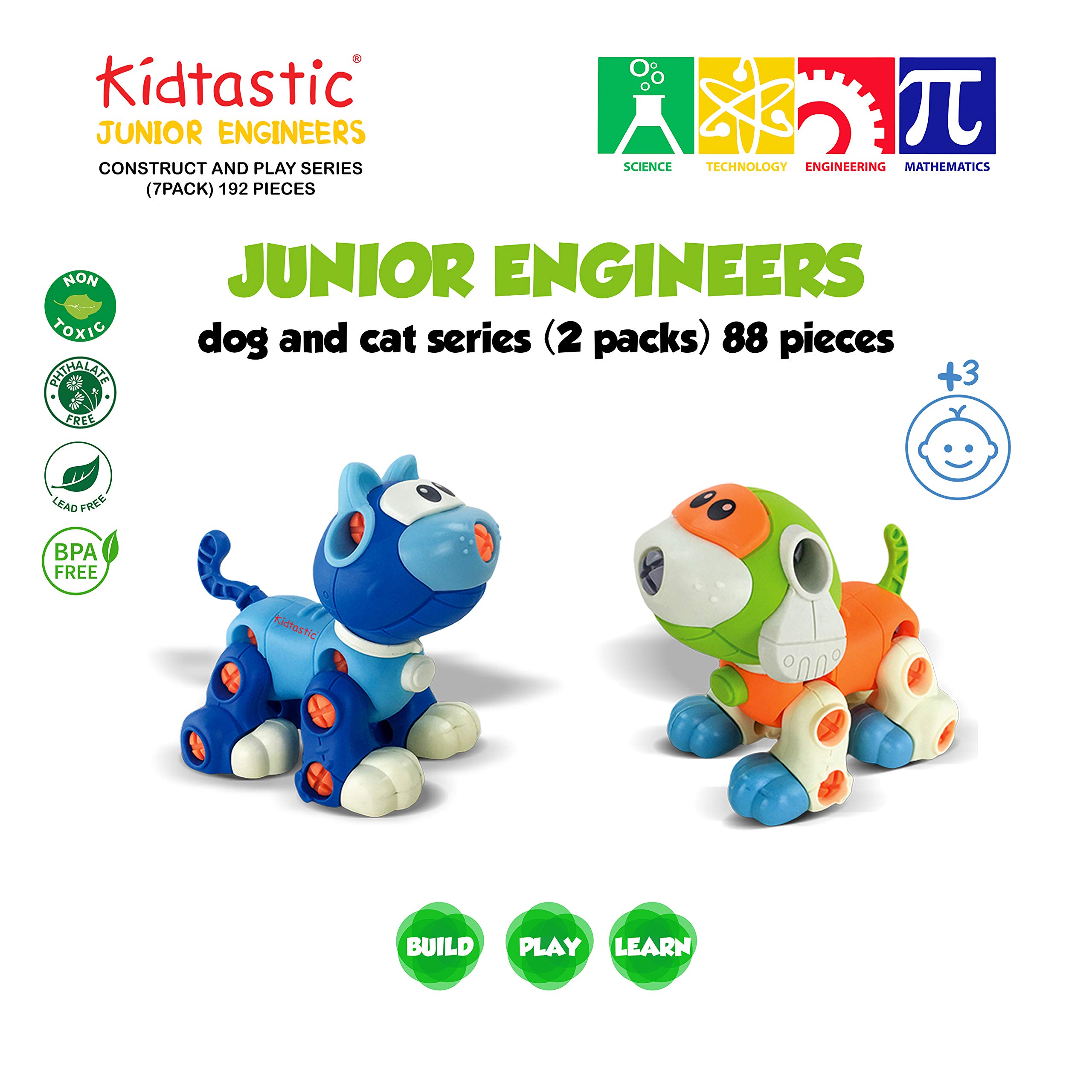 Kidtastic 3+ Ages Take Apart Toys Cat and Dog Set, 88 Pieces Stem Learning, Educational Building Set, Birthday Gift for Kids, Boys, and Girls, Outdoor and Indoor Fine Motor Skills