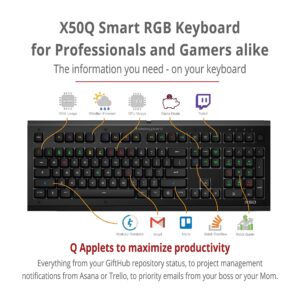 Das Keyboard X50Q Programmable RGB Mechanical Keyboard for Work & Gaming, Soft Tactile Mechanical Switches, Pre-Built Q Applets, Palm Rest, Volume Knob, Aluminum Top (104 Keys, Black)