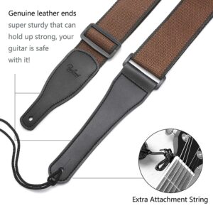 BestSounds Acoustic Guitar Strap, Soft Cotton & Leather Ends Strap for Electric & Bass Guitars come with 1 Button & 2 Locks