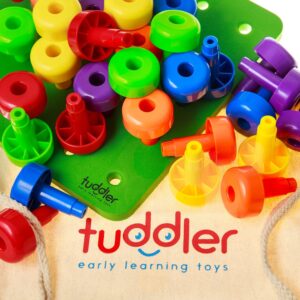 Tuddler Toddler Peg Board Sensory Toys/Montessori Toys for Toddlers/Fine Motor Skills Toys/Educational Toys / 30 Pieces Stackable Pegs + Pattern Card + Drawstring Backpack + E-Book