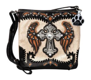 hw collection western purse cross wings stitching women crossbody handbag country shoulder bag (beige)