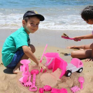 Liberty Imports 14 PCS Pink Sand Toys, Princess Castle Beach Play Set for Girls with Dump Truck, Sandwheel, Bucket, Play Tools and Sand Molds Imaginative Playset for Kids, Toddlers