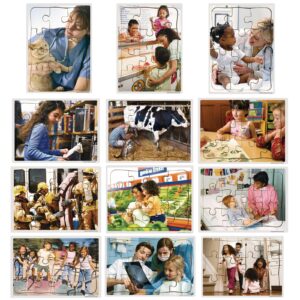 excellerations wooden community helper jigsaw puzzle 11-5/8 inches l x 8-3/8 inches w for children, 8-12 piece puzzles, set of 12 puzzles, preschool