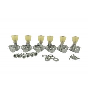 kluson revolution diecast tuners - 3 per side - pearloid keystone button, locking chrome