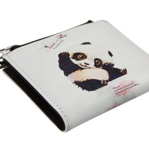 Fakeface Zippered PU Leather Short Bi-fold Mini Wallet Card Cash Purse Holders Money Clip, Panda, One Size