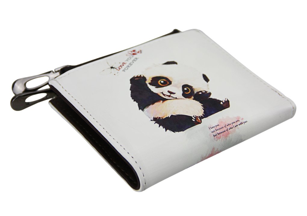 Fakeface Zippered PU Leather Short Bi-fold Mini Wallet Card Cash Purse Holders Money Clip, Panda, One Size