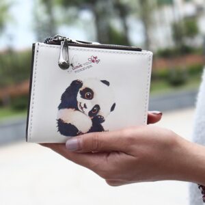 Fakeface Zippered PU Leather Short Bi-fold Mini Wallet Card Cash Purse Holders Money Clip, Panda, One Size