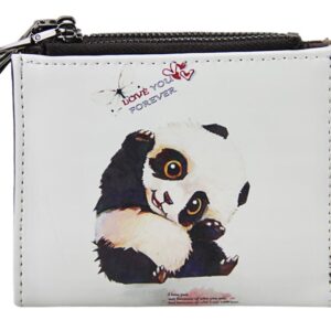 Fakeface Zippered PU Leather Short Bi-fold Mini Wallet Card Cash Purse Holders Money Clip, Panda, One Size