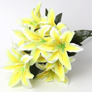 artfen artificial lily 10 heads fake lily artificial flower wedding party decor bouquet home hotel office garden craft art decor yellow