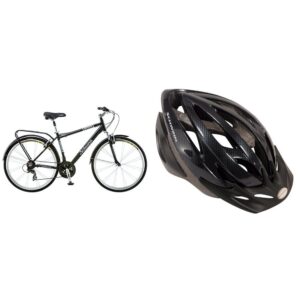 schwinn discover men's hybrid bike (700c wheels), black with schwinn thrasher adult micro bicycle black/grey helmet adult