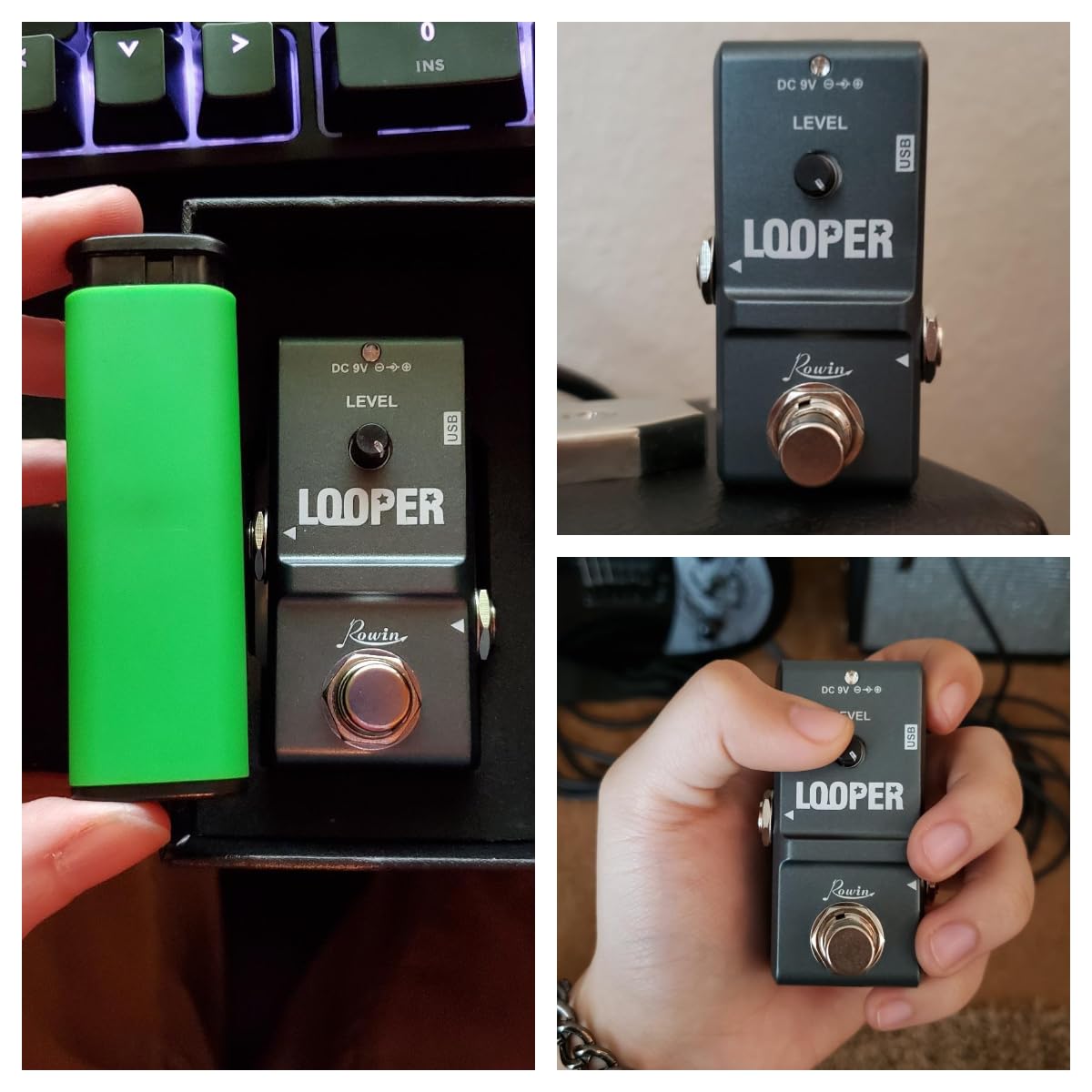 Rowin Looper Guitar Pedal Unlimited Overdubs 10 Minutes of Looping With USB to Import and Export Loop