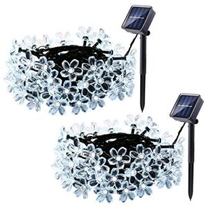 qedertek solar christmas string lights, 21ft 8 modes30 led fairy garden blossom led lights for outdoor, home, lawn, patio, party and holiday decorations (2pcs, white)