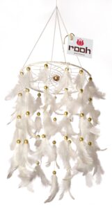 rooh dream catcher ~classic white light ~ handmade mandala hangings for positivity (use as home decor asscent, wall hangings, garden, outdoor, bedroom, christmas, thanks giving, valentines) (large)