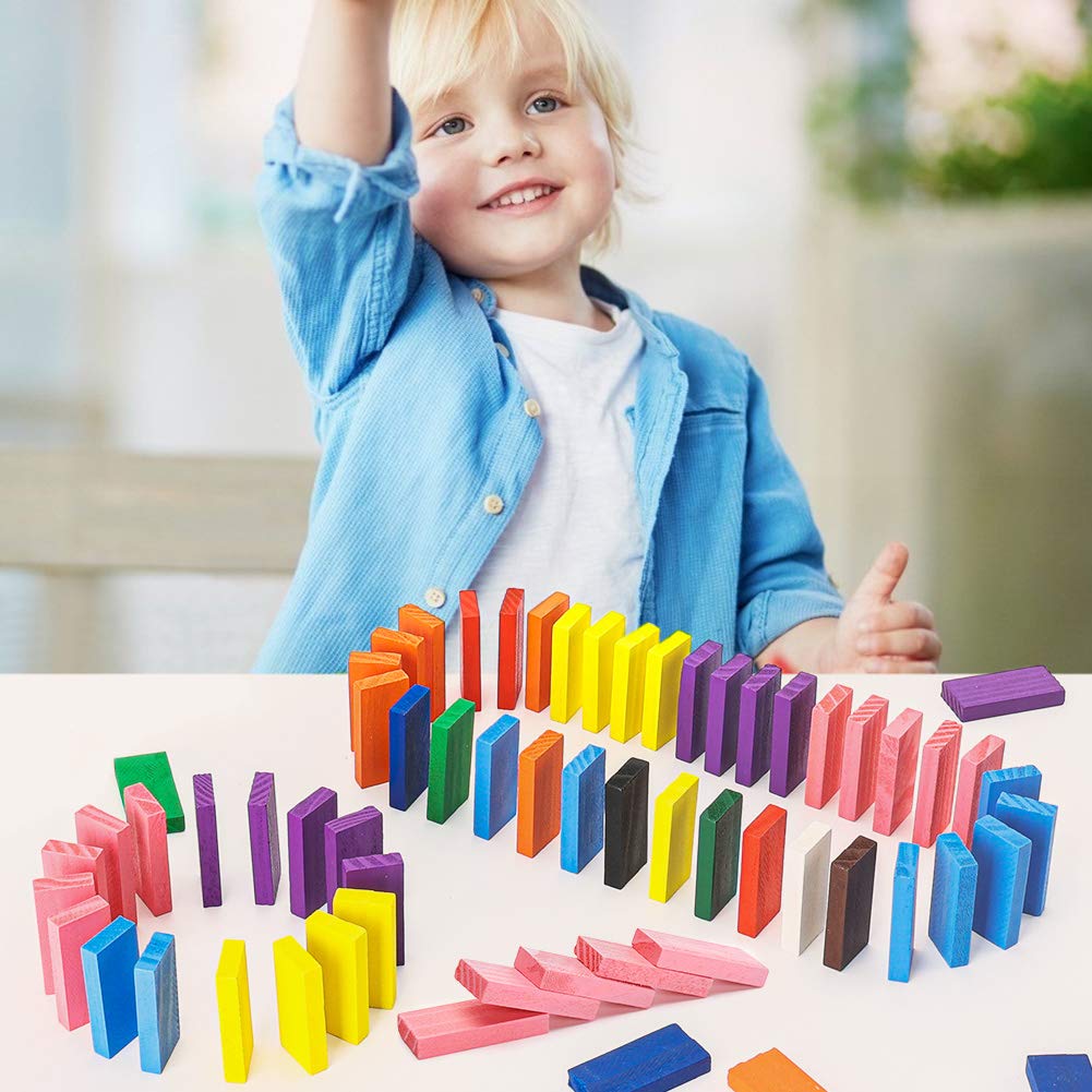 BigOtters Super Domino Blocks, 360PCS Bulk Domino Start Kit 12 Colorful Wooden Domino Blocks Educational Racing Game for Kids Birthday Party Favor