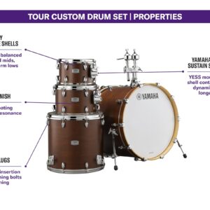 Yamaha Tour Custom Maple 4pc Fusion Shell Pack, Chocolate Satin