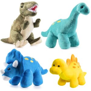 prextex plush dinosaur stuffed animal, 4pk, 10 inches cute dinosaur plush toys for boys and girls ages 3+, stuffed dinosaurs for boys, soft dino plush stuffed animals dinosaur party favors