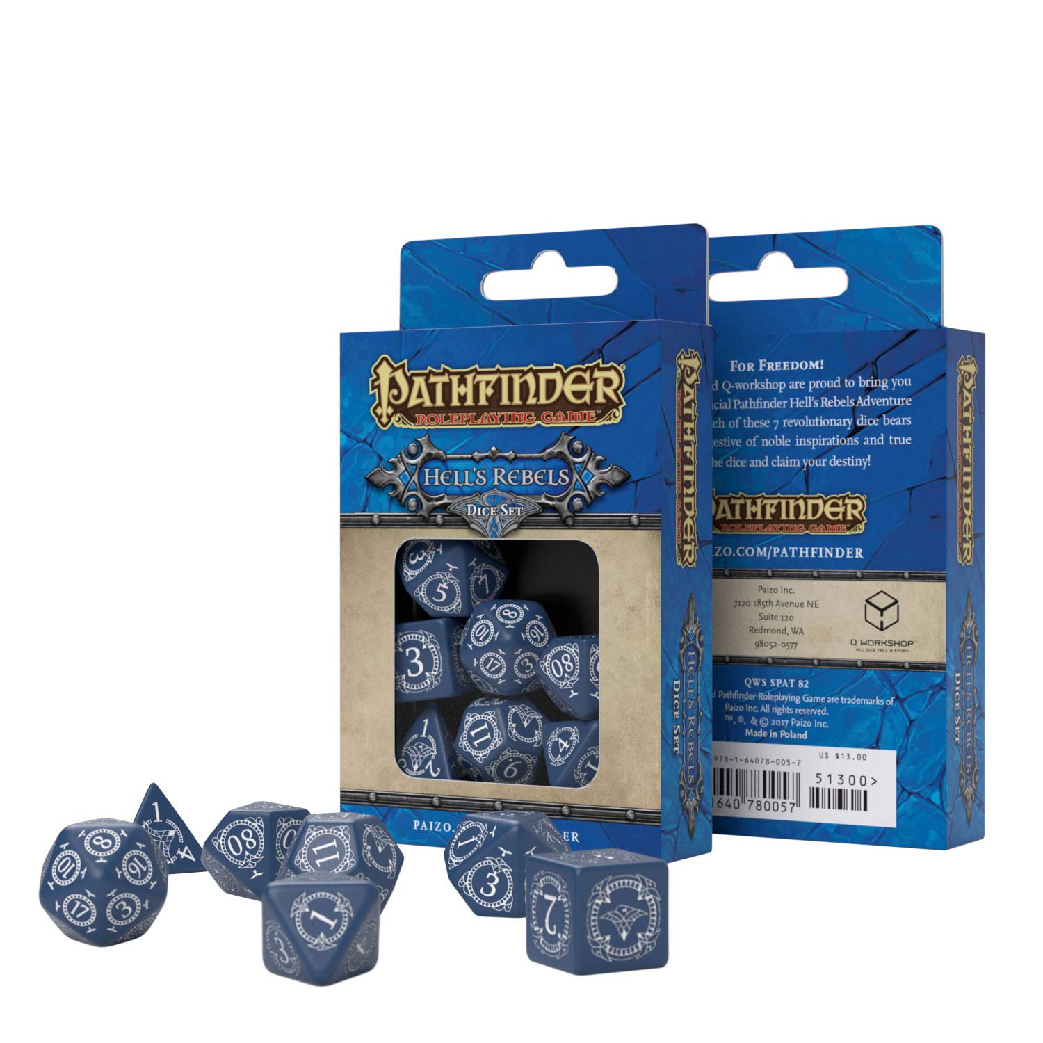 Q-Workshop Pathfinder Hell's Rebels Rpg Ornamented Dice Set 7 Polyhedral Pieces,QWOPAT82