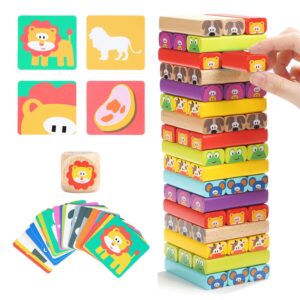 top bright colored wooden blocks stacking board games for kids ages 4-8 with 51 pieces