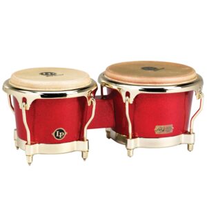 lp galaxy series fiberglass fausto cuevas iii signature bongos, arena red with gold hardware