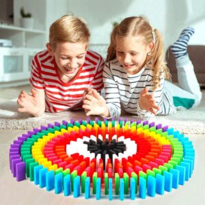 BigOtters Super Domino Blocks, 360PCS Bulk Domino Start Kit 12 Colorful Wooden Domino Blocks Educational Racing Game for Kids Birthday Party Favor