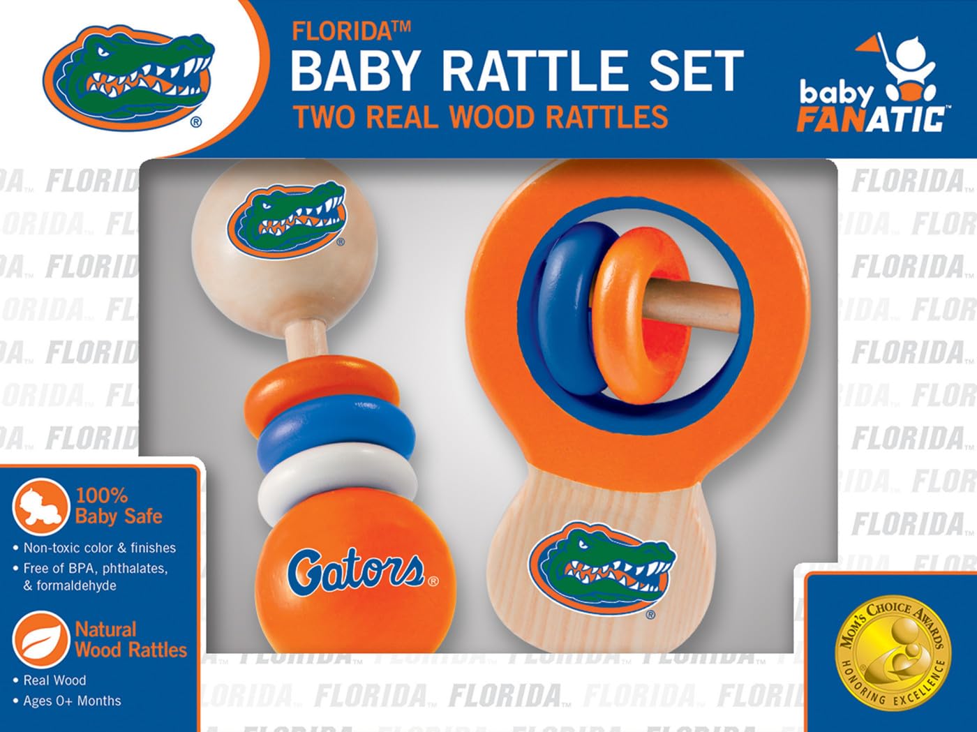 BabyFanatic Wood Rattle 2 Pack - NCAA Florida Gators - Officially Licensed Baby Toy Set