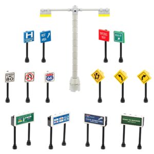 building bricks toys moc city highway traffic signs 11 pcs road signs gift kids adults hobbyist scale 1:64 compatible with all brands ages 4+