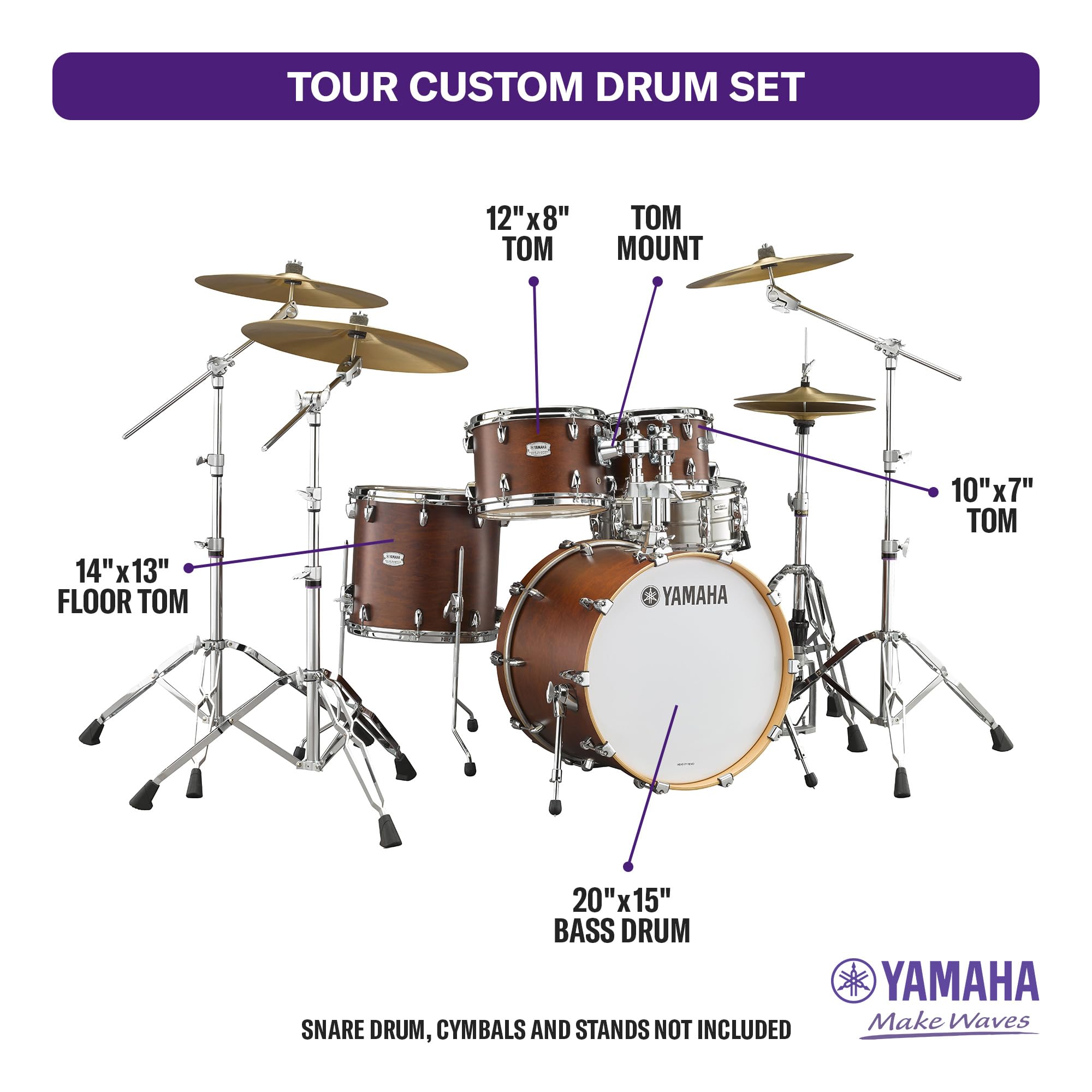 Yamaha Tour Custom Maple 4pc Fusion Shell Pack, Chocolate Satin