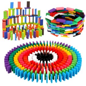 bigotters super domino blocks, 360pcs bulk domino start kit 12 colorful wooden domino blocks educational racing game for kids birthday party favor