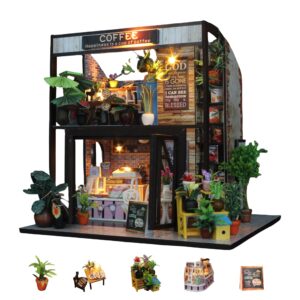 Flever Dollhouse Miniature DIY House Kit Creative Room with Furniture for Romantic Valentine's Gift(Time of Coffee)