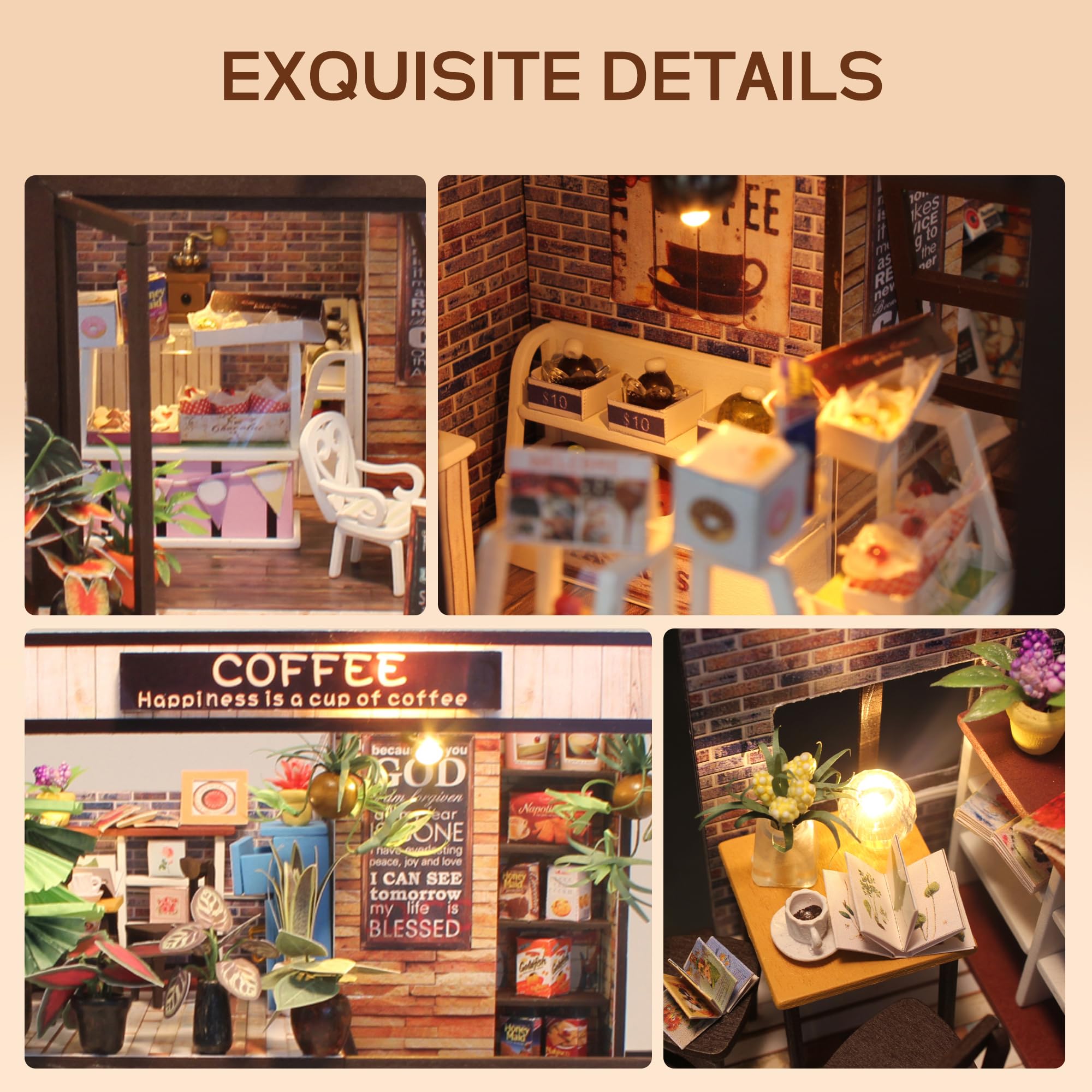 Flever Dollhouse Miniature DIY House Kit Creative Room with Furniture for Romantic Valentine's Gift(Time of Coffee)