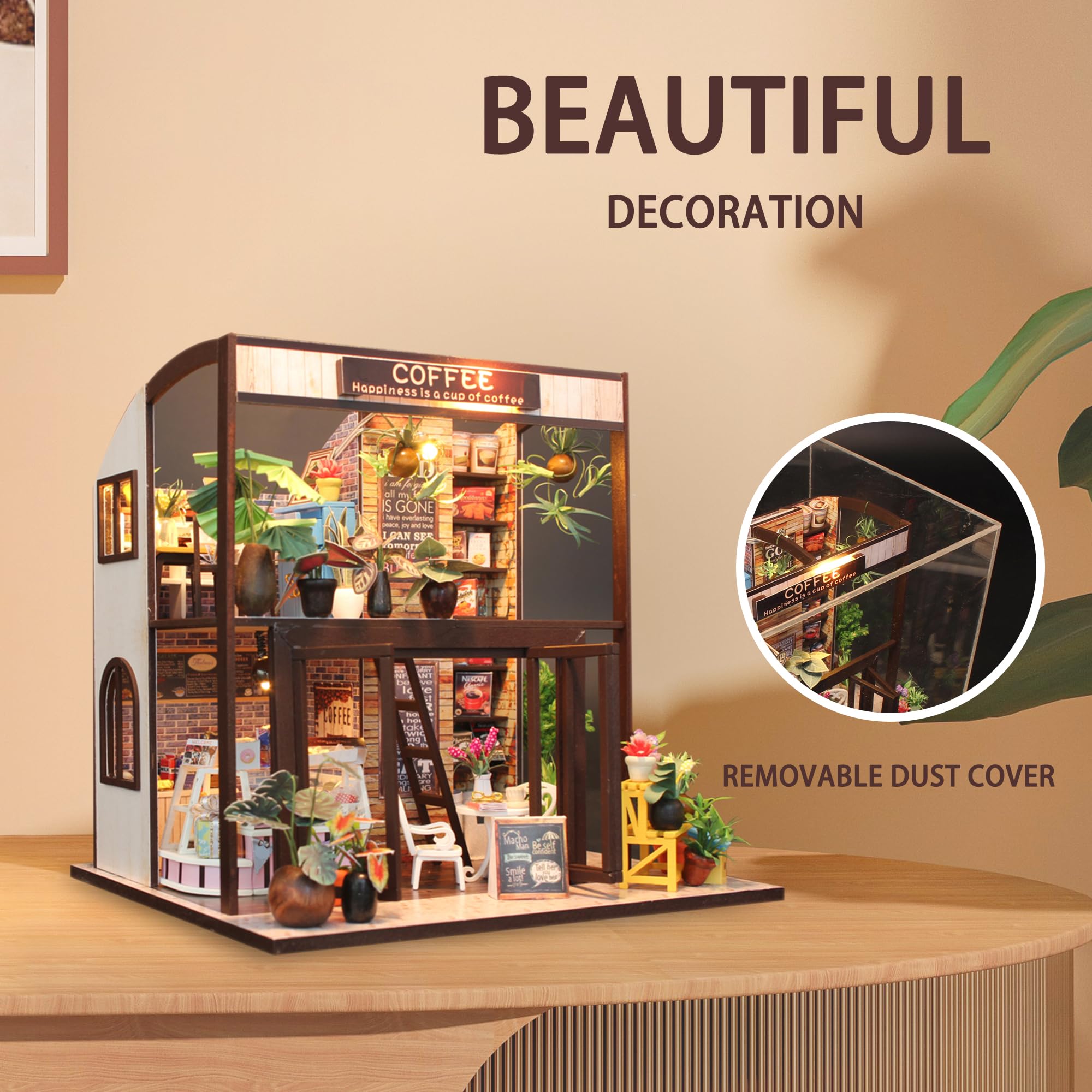 Flever Dollhouse Miniature DIY House Kit Creative Room with Furniture for Romantic Valentine's Gift(Time of Coffee)