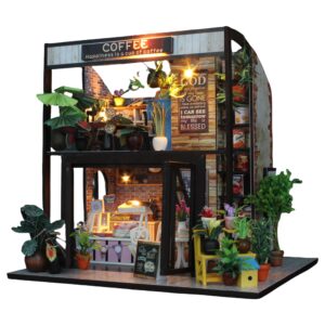 flever dollhouse miniature diy house kit creative room with furniture for romantic valentine's gift(time of coffee)