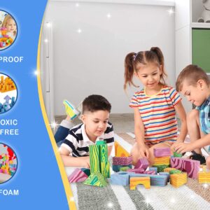 Morvat 60 Piece Colorful Soft EVA Foam Building Blocks Set, Waterproof Play Toy for Children Babies Toddlers & Kids, Boys & Girls Gift, Non Toxic & BPA Free, Bath Tub Platform, Carry & Dry Bag