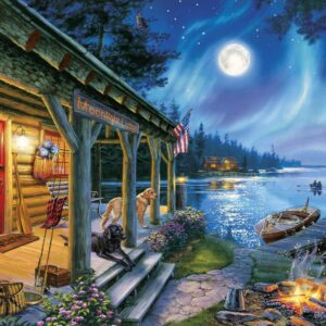 Buffalo Games - Darrell Bush - Moonlight Lodge - 1000 Piece Jigsaw Puzzle , Blue