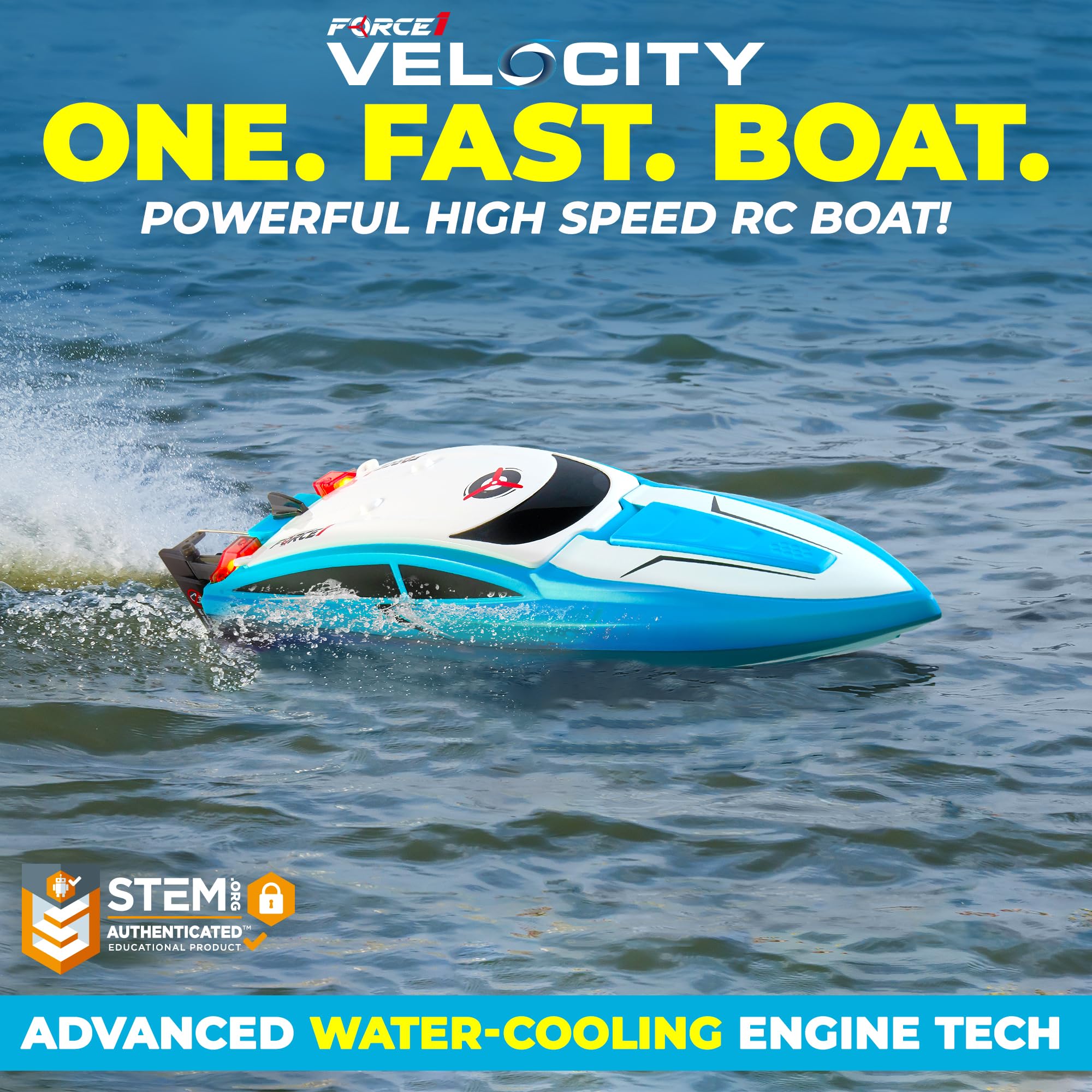 Force1 Velocity Blue Fast RC Boat - Remote Control Boat for Pools and Lakes, Underwater RC Speed Boat, Mini RC Boats for Adults and Kids, 2.4GHZ Remote Controlled Boat with 2 Rechargeable Batteries